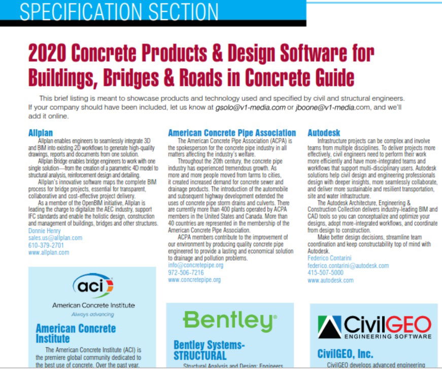 Specification Section: 2020 Concrete Products & Design Software for ...